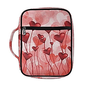 AFPANQZ Love Heart Bible Cover for Womens Church Bag Carrying Book Case Bible Protective with Zipper Pocket Handle Multi Function Book Covers Pink Valentine's Day