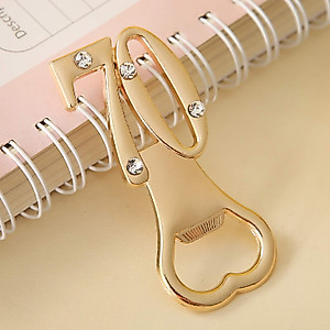Yuokwer 12 PCS Bottle Openers Gold Birthday Party Favors 70th Anniversary Favors for Guests,Number 70th Birthday Party Decorations Beer Bottle Openers for Party Gift Souvenir Supplies (Gold 70th, 12)