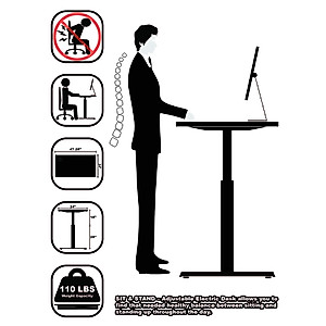 SHW Small Electric Height Adjustable Mobile Sit Stand Desk with Drawer, Hanging Hooks and Cable Management, 40 x 24 Inches, Rustic Brown