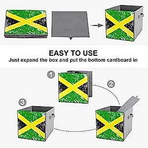 Jamaican Retro Flag Collapsible Storage Bins Basics Folding Fabric Storage Cubes Organizer Boxes with Handles