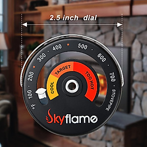 Skyflame Wood Stove Thermometer, Magnetic Chimney Flue Pipe Meter with Large Dial for Keeping Your Wood/Gas/Pellet Stoves from Overheat by Wood Burning