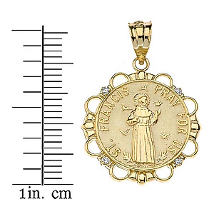 Fine 14k Yellow Gold Diamond Round St. Francis Of Assisi Medal Pendant
