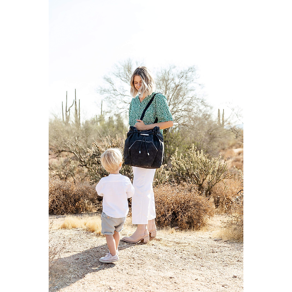 Petunia Pickle Bottom Cinch Convertible Diaper Bag Backpack for Busy Parents, Stylish, Spacious, & Secure, Fits All Essentials for Everyday Use or Travel (Midnight Leatherette)