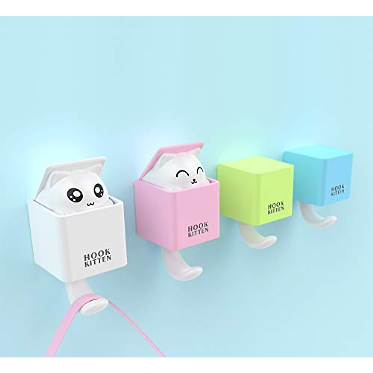 Gautsa Cute Peek-A-Boo Hooks, Self Adhesive, Pop up Cat Bear Animal Decorative for Kids Boys Girls, for Key Coat Robe Towel, 4 Pack (Cats)