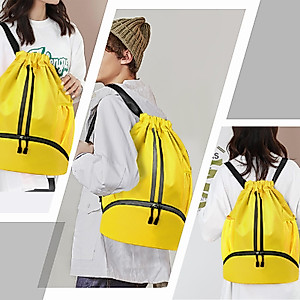 Hoedia Sports Drawstring Backpack - String Swim Gym Bag with Shoes Compartment and Wet Proof Pocket for Women/Men (Yellow)