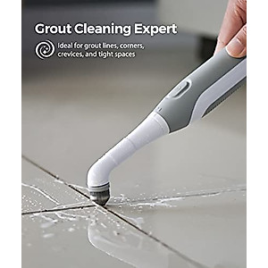 Electric Cleaning Brush, kHelfer KH6A Electric Grout Brush IPX7 Waterproof, 11″ Small Cordless Power Scrubber with 5 Replacement Brushes for Grout, Tile Crevice, Corners, Bathtub, Kitchen Bathroom