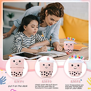 228 Pcs Kawaii Stationary Set Include Telescopic Boba Pencil Pouch Case Bag Gel Ink Pen Sticky Note Bubble Tea Sticker Pill Highlighter Stationary Cute School Supplies for Christmas Gift Kids (Vivid)