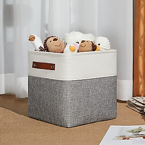 DULLEMELO Collapsible Bundle Baskets 4 Cube Baskets 11"x11"x11" + 6 Small Baskets 11.8"x7.9"x5.1"（White&Grey