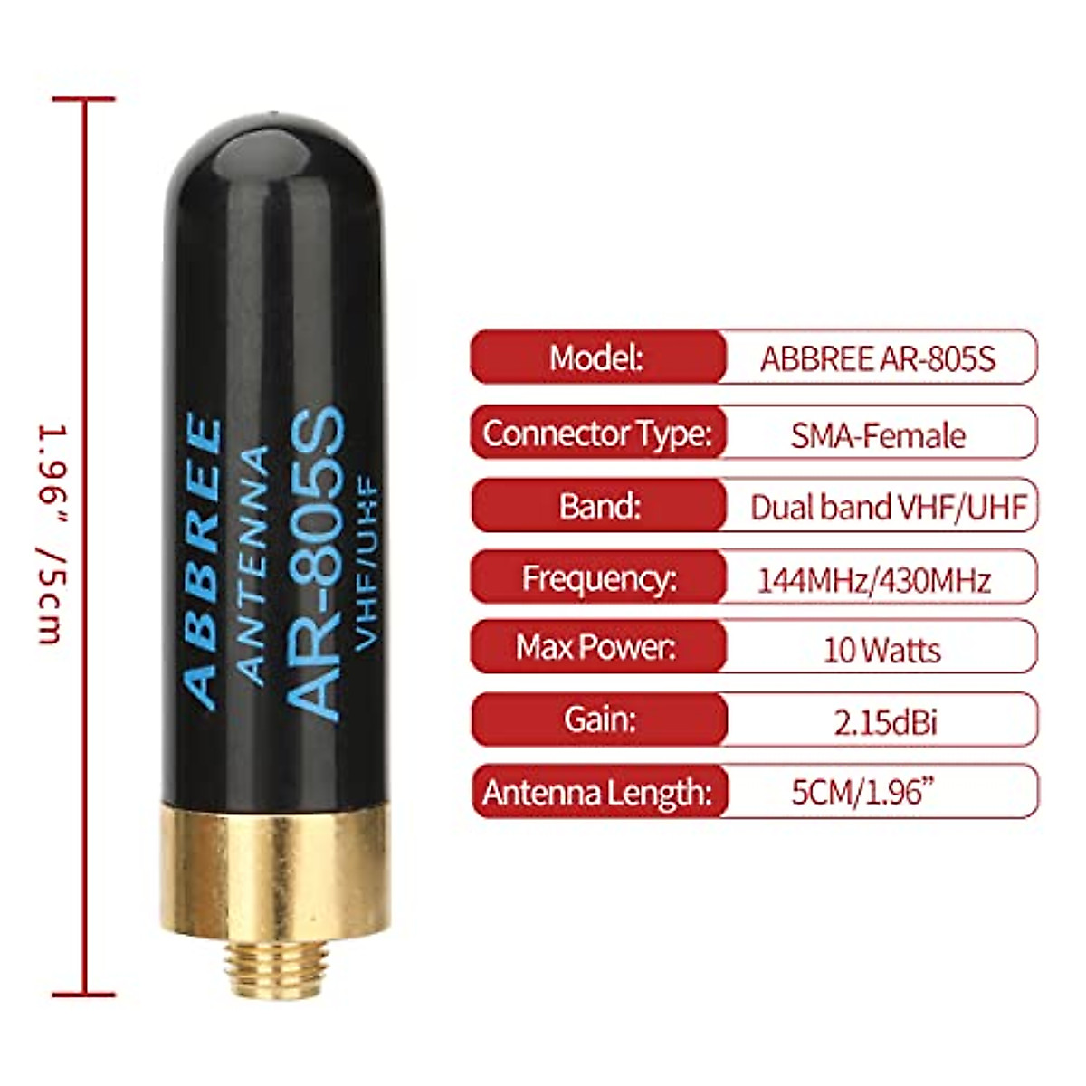 Mini Short Walkie Talkie Antenna AR-805S SMA- Female Dual Band High Gain Long Range Antenna for Baofeng BF-888S, UV-5R,UV-82, BF-F8HP, BF-H6,UV-9R Plus,UV-S9 Plus Series 2 Way Radio