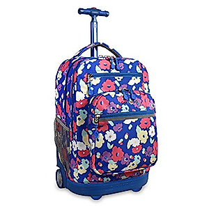 J World New York Sundance Rolling Backpack Girl Boy Roller Bookbag, Petals, 20 X 13 X 9 (H X W X D)