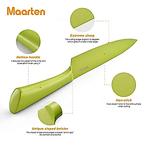 Maarten Kitchen Knives Set - 4 Piece Stainless Steel Chef Knife Set with Sheath - Boxed Knife Sets Gifts for Family (Green)