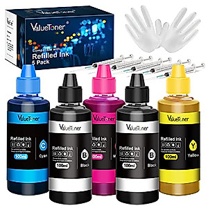 Valuetoner Ink Refill Kit for HP Printer Cartridges for HP67 67XL 63 63XL 65 65XL 61 61XL 950 950XL 951XL 902XL 952XL Ink Cartridge, 100ML x 5 Bottles with Syringes (2 Black 1 Cyan 1 Magenta 1 Yellow)
