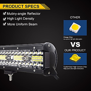 AUXTINGS 23 inch 480W Led Light Bar Spot Flood Beam +2x 4 inch 48W Spot LED Pods Fog Lights with 2 Leads 12V Wiring Harness Kit for Jeep Pickup Off Road Truck 4X4 ATV Boat Trailer,Waterproof