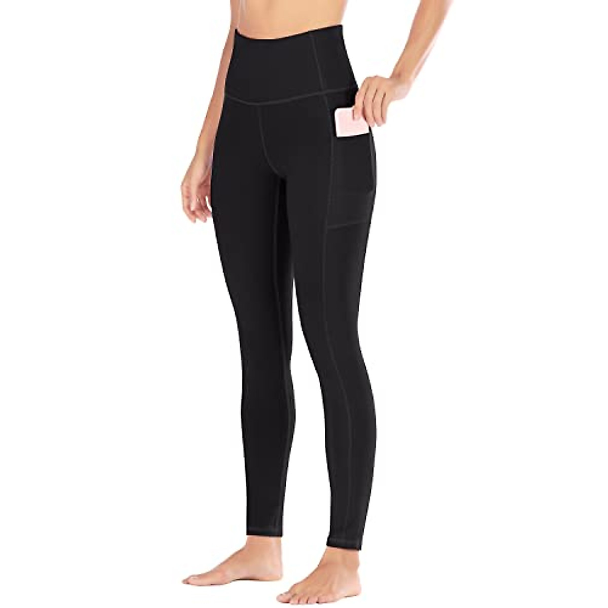Ewedoos Women's Yoga Pants with Pockets - Leggings with Pockets, High Waist Tummy Control Non See-Through Workout Pants (Black, Large)