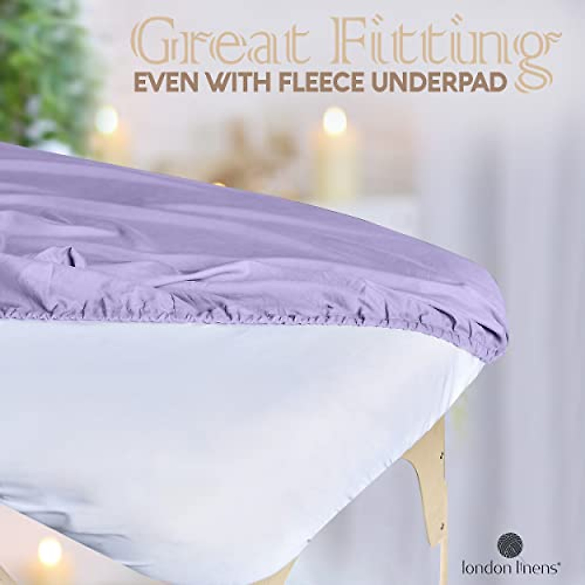LONDON LINENS Soft Microfiber 3-Piece Massage Table Sheets - Super Lightweight, Stain and Wrinkle Resistant - Includes Table Cover, Fitted Sheet, and Face Rest Cover (Fresh Lilac)