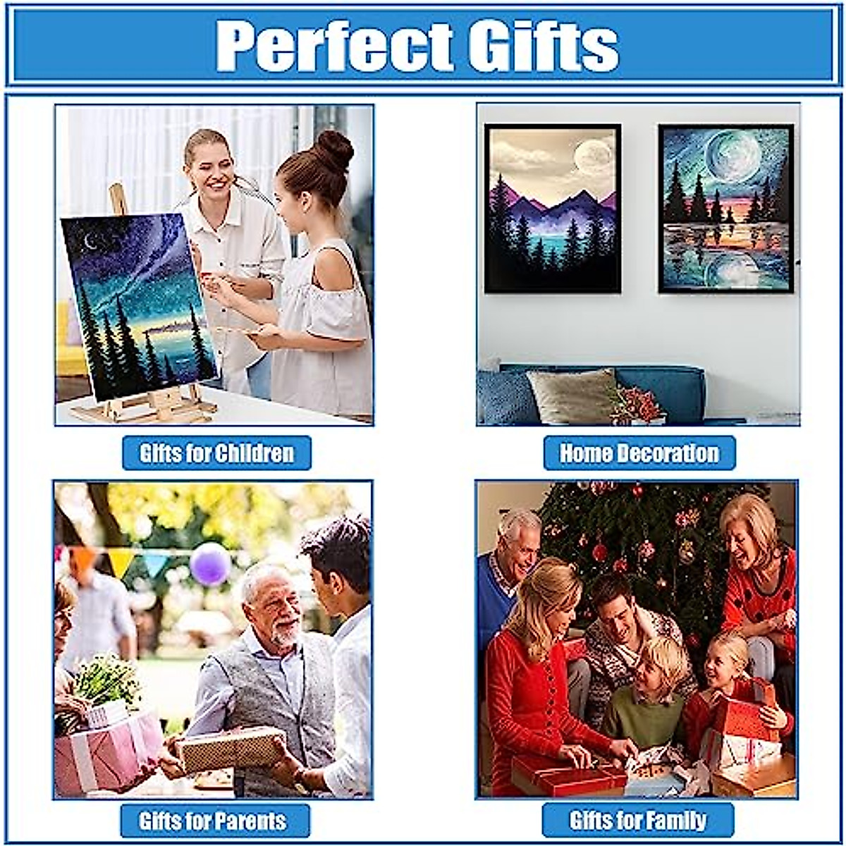 Suyaloo 4 Pack Paint by Numbers,Moon Paint by Numbers for Adults Kids Beginner,Landscape Drawing Paintwork with Paintbrushes DIY Acrylic Paint Canvas Oil Painting for Home Wall Decor 12X16Inch