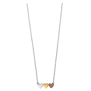 Boma Jewelry Sterling Silver Tri-Toned Gold 14kt. Gold & 18kt. Rose Gold Washed Heart Necklace, 16 inches