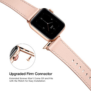 POWER PRIMACY Leather Bands Compatible with Apple Watch Band 38mm 40mm 41mm 42mm 44mm 45mm 49mm, Genuine Leather Strap Compatible for Women Men iWatch SE Ultra Series 9 8 7 6 5 4 (Pale pink/Rosegold)