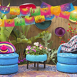 DomeStar 18 Feet Iridescent Mexican Party Banners, Plastic Papel Picado Fiesta Banner Cinco de Mayo Decor Fiesta Garland Dia De Los Muertos Mexican Party Supplies