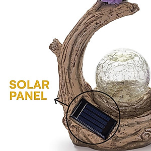 VP Home Welcome Birds Tree Trunk Solar Powered LED Outdoor Decor Garden Light with Crackled Glass Globe Welcome Birds Statues Outdoor Bird Decor Figurine Decor for Outside Patio, Yard, Lawn