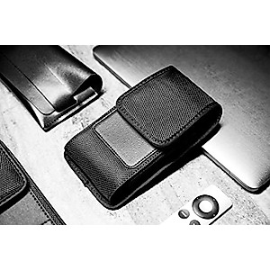 Meilib Belt Case for iPhone 14, 14 Pro, 13 Pro, 13, 12 Pro, 12, 11, XR, Nylon Cell Phone Belt Holder Holster Pouch Cover with ID Card Storage (Fits Phone with Protective Case on) Medium Black