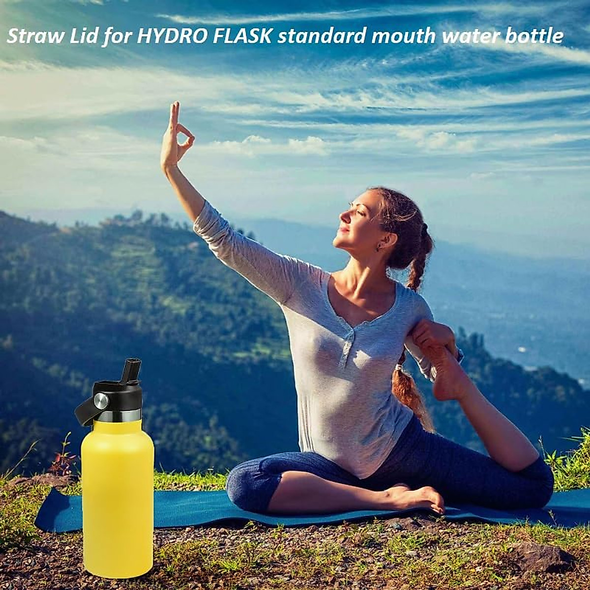 Straw Lid for Hydroflask, Lids with Straw for Hydro Flask 18 21 24 oz Standard Mouth, Replacement Sport Cap for HydroFlask Top Lid with Flexible Handle, Sport Water Bottle Cap Accessories, Black