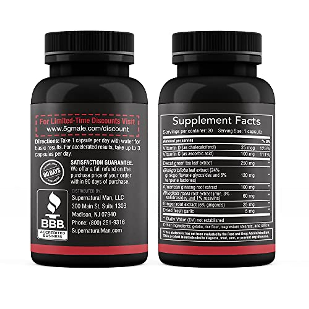 Supernatural Man 5G Male Natural T Booster Enhancing Supplement for Blood Flow, Stamina, Strength & Endurance Ginseng, Garlic, Ginkgo, Ginger Root, Vitamin D - Supports Healthy Males - 30 Capsules