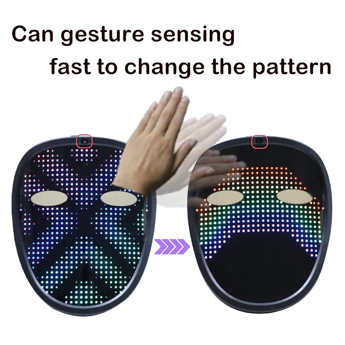 Halloween Kid Led Mask Gesture Sensing Shining Light Up Mini Face Mask for Masquerade Party Costume Cosplay Age 3-10