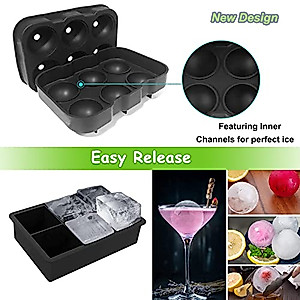 Hocerlu Ice Cube Trays (Set of 2), Silicone Sphere Ice Cube Mold with Lid & Large Square Ice Tray - Melt Slowly and Less Dilution - for Whiskey, Cocktails and Homemade Freezer - Easy Release, Black