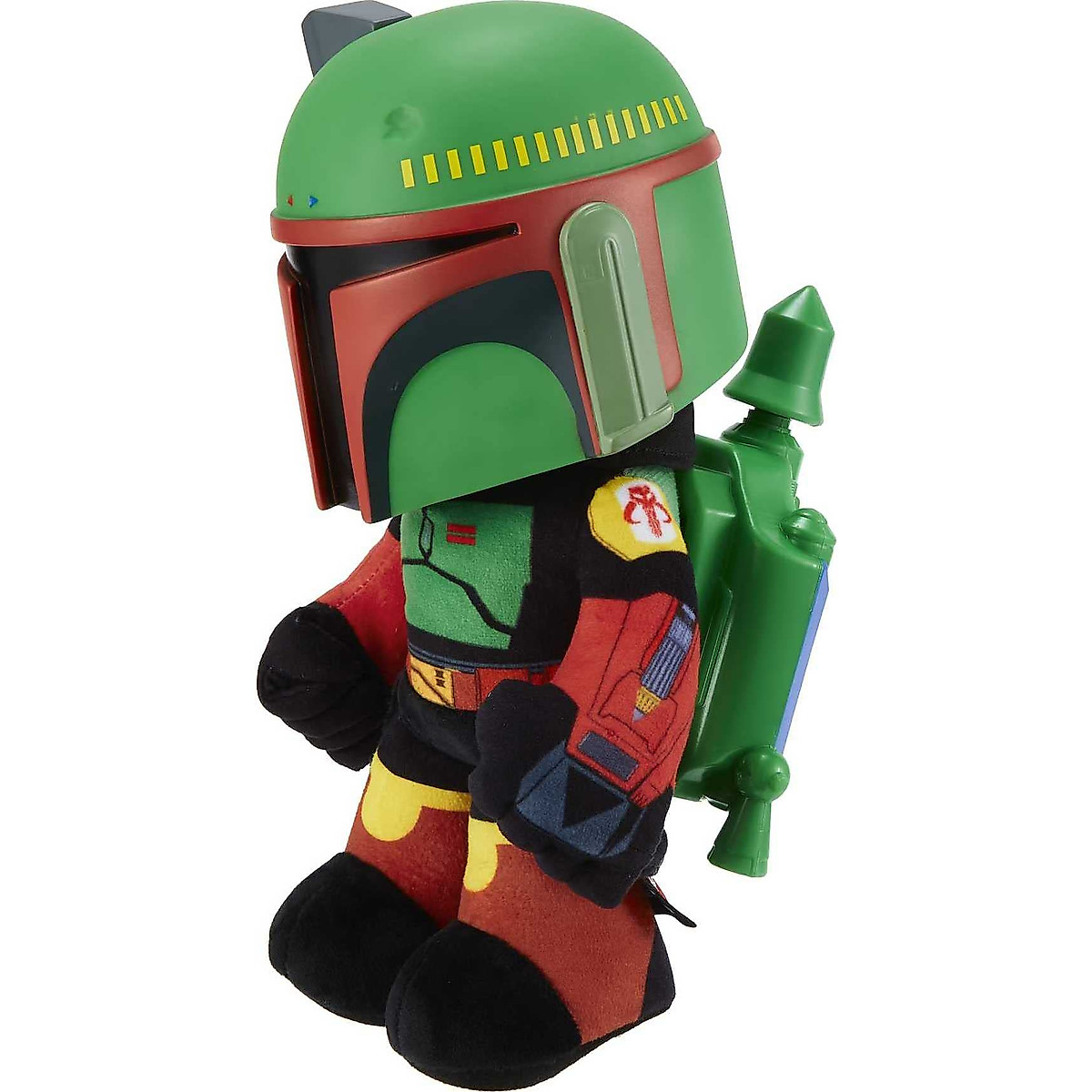 Mattel Star Wars Plush 12-inch Toy, Boba Fett Rocket Launching Soft Doll, Removable Air-Powered Rocket Launcher with Projectile