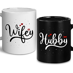 GLAKEUN Husband Wife Gifts Set - Hubby Wifey Coffee Mug For Bride Groom Couple - His and Hers Anniversary Present Husband and Wife - Engagement Gifts For Mom, Dad for Valentine's day - Coffee Mug Set