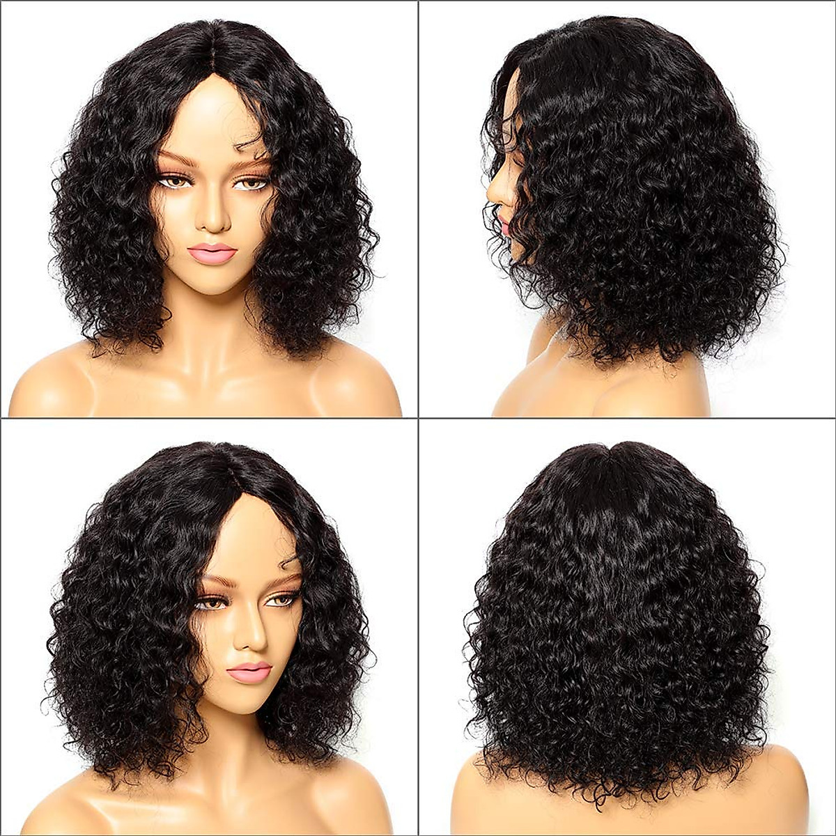 Fine Plus 150% Density Curly Wigs for Black Women Brazilian Human Hair Glueless Short Curly Wigs for Women Natural Black Wig with Middle Part Lace 12 Inch
