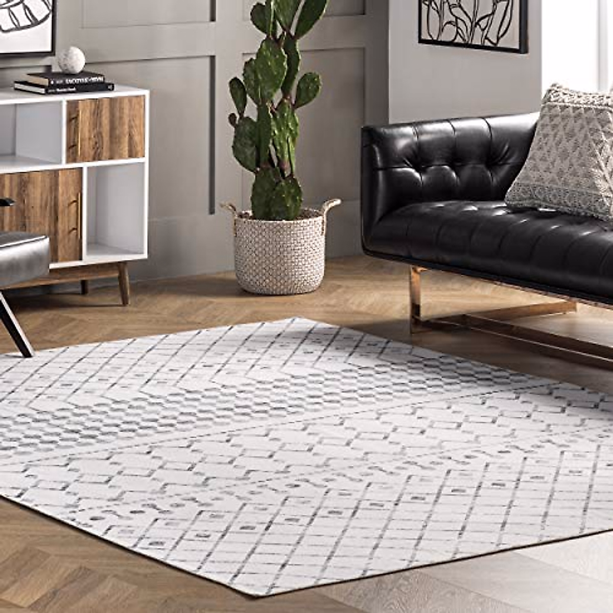 nuLOOM Moroccan Blythe Machine Washable Area Rug, 8' Square, Grey