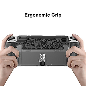 Nintendo Switch OLED Case (Ergonomic/Full Protection/Shock-Absorption/Anti-Scratch) Gift Glass Screen Protector & Thumb Caps, Nintendo Switch OLED Case Black
