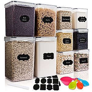 Moretoes Cereal Containers Storage, 10pcs Large Plastic Airtight Food Storage Containers with Lids for Spaghetti Flour Sugar, 6.5L/2pk, 5.2L/2pk, 2.5L/5pk