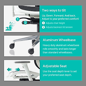 Duorest [Dual-backrests Alpha - Ergonomic Office Chair, Home Office Desk Chairs, Executive Office Chair, Best Office Chair for Lower Back Pain, Mesh Office Chair, Office Desk Chair (White)