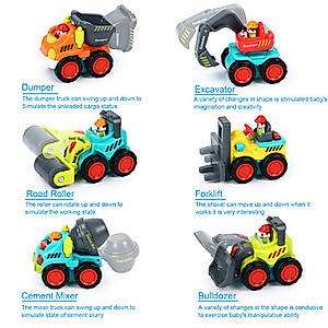 Push & Play Vehicles for Toddlers, Kids, Boys 6 Pack Friction Powered Action City Construction Engineering Playset with Mini Bulldozer, Excavator, Dumper, Cement Mixer, Forklift and Road Paver
