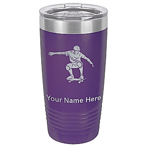 LaserGram 20oz Vacuum Insulated Tumbler Mug, Skateboarding, Personalized Engraving Included (Dark Purple)