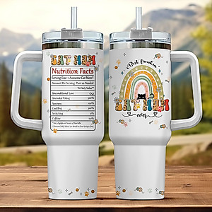 99OWL Cat Mom Rainbow Nutrition Facts, Tumbler 40 Oz With Handle Lid And Straw, Mom Gifts, Funny Cups Simple Insulated Day Straws For Be Mothers Handle Print To Women Mommy Cup