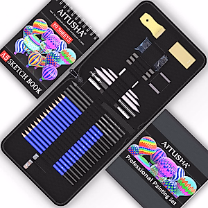 AITUSHA 36-Piece Professional Sketch Pencil Set with 50-Page Drawing Pad: Perfect Art Supplies for Artists, Beginners, Adults, and Teens