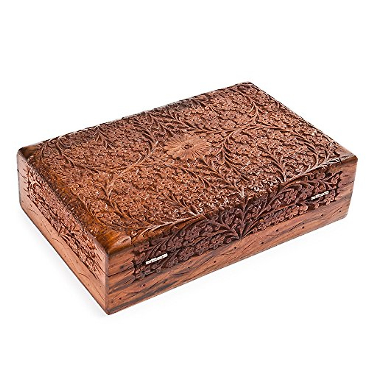 Rusticity® Wooden Jewelry Box, Decorative Storage Organizer-Intricate Carved, 10 x 6 in