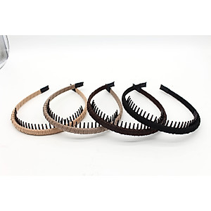 JOBAND 4pcs Hairbands for Women, Non-Slip Zig Zag Headbands, Adjustable Teeth Comb Hair Hoop, Daily Use, Yoga, Spa, Parties, Resin Cotton Blend