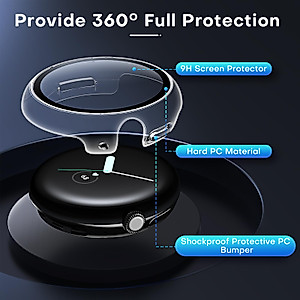 TAURI 2 Pack Hard Case for Pixel Watch 3 (2024)/Pixel Watch Series 2 1 41mm with 9H Tempered Glass Screen Protector, [Touch Sensitive] [Full Coverage] Slim Protective Cover for Pixel Watch 3, Clear