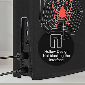 MASiKEN Universal Cover for PS5 Console, Dust Cover Place Upright, Soft Neat Lining Dust Protector for Playstation 5 Digital and Disc Version, Precision Cut Easy Access Cable Port (Red Spider)