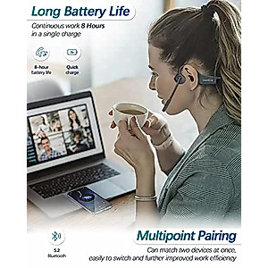 Bone Conduction Headphones with Mic,Bluetooth Headset with Noise-Canceling Boom Microphone, Wireless Headset Waterproof Open Ear Headphones for Trucker Drivers Online Meeting Office Home Business