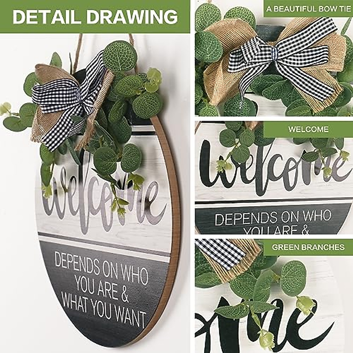 Super Holiday Welcome Sign For Front Door - Wooden Round Rustic Wreaths Hanging Decorations- for Home Farmhouse Porch Wall Spring Summer Fall All Season Christmas Decor.