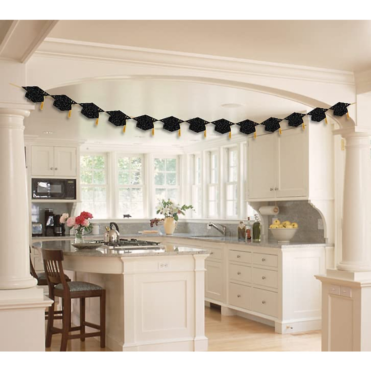 Graduation Decorations Class of 2024 Glitter Pre-Strung Congrats Grad Graduation with Tassel Party Congratulations Banner Decor College High School Graduation Party Favors Black