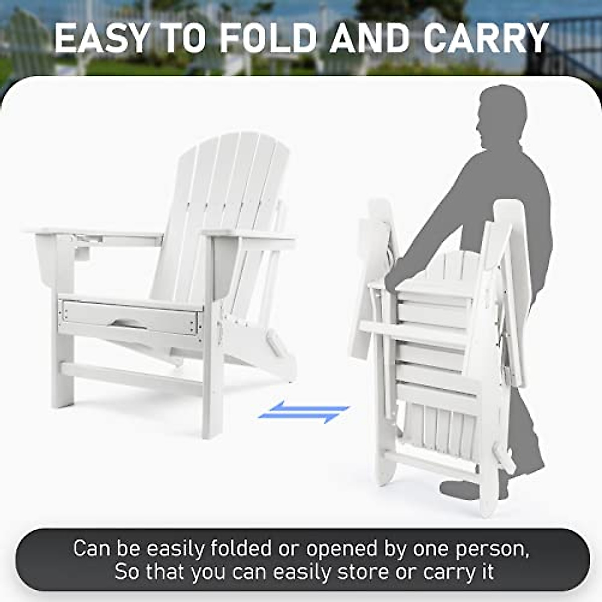 FUNBERRY Patio Rocking Chair Set of 2,Porch Rocker,Rocking Adirondack Chair,Folding Adirondack Chairs with Ottoman,All Weather Rocking Chair,Plastic Rocking Chair,350 lbs