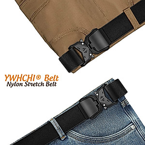 YWHCHI Belt Men's Stretch Nylon Belt - Ideal for Hiking, Work Adjustable Web tactical Belt (Black, L(for fits Pant Size 36''-38''))