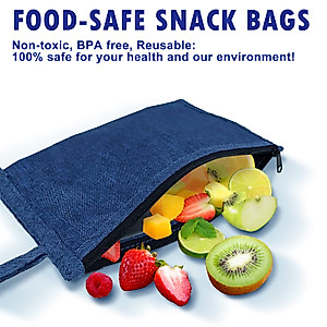 Moyad Reusable Snack Bags Small, 2 Pack Mini Zipper Lunch Pouches, Dishwasher Safe & BPA Free, Compact Food Storage for Work, Travel, Picnic, Blue